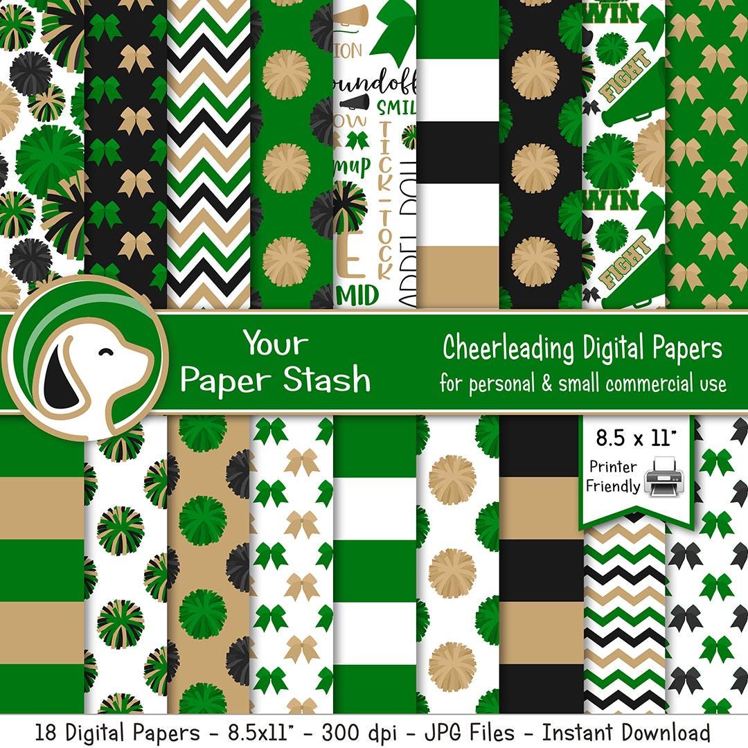 Printable Green and Gold Digital Scrapbook Paper and Backgrounds With ...