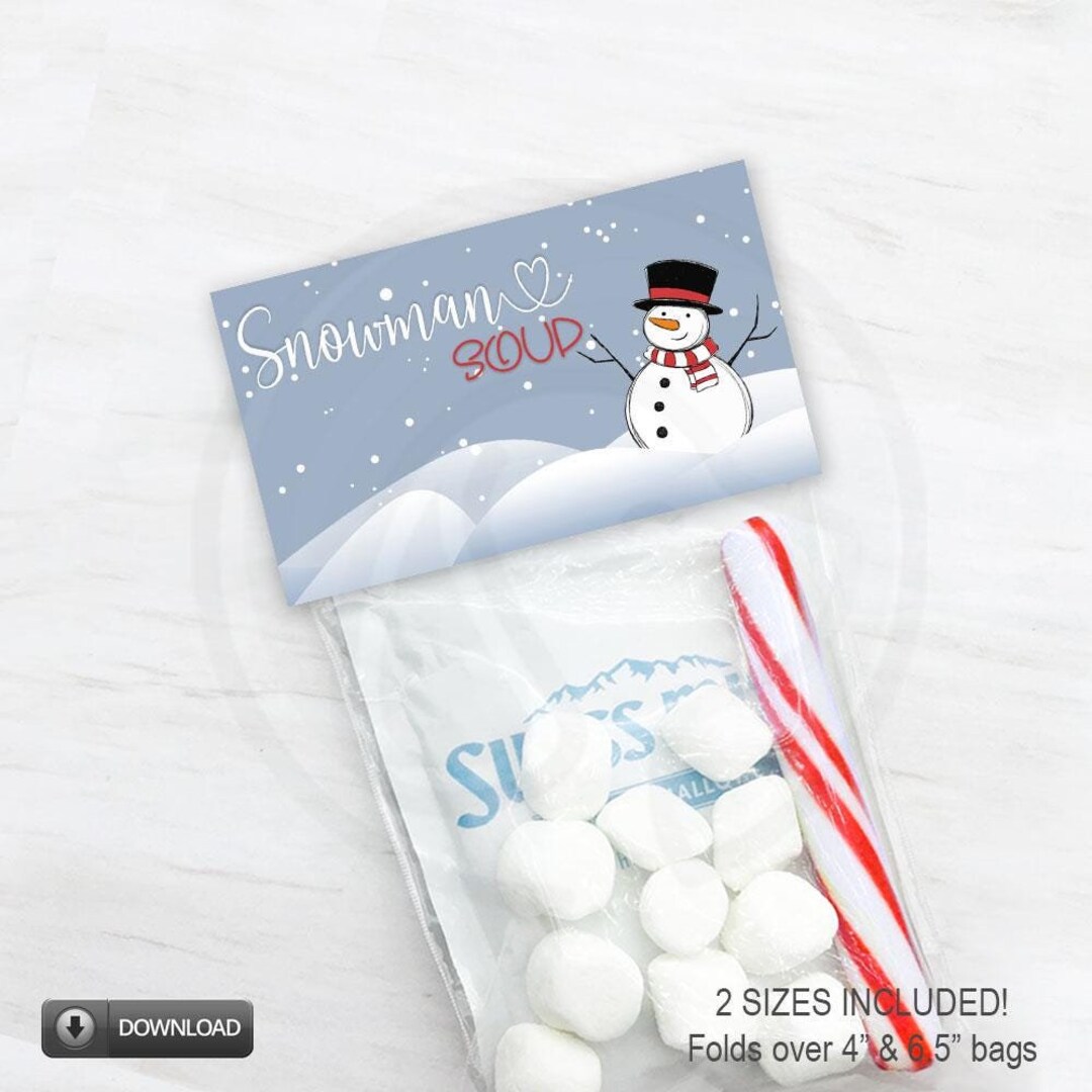 Frosty Snowman Soup Hot Chocolate Treat Bag Toppers, Kid's Christmas ...