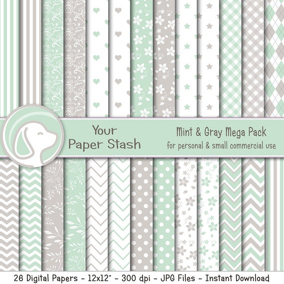 Scrapbooking Decoupage Background Mint Green and Gray Floral Chevron ...
