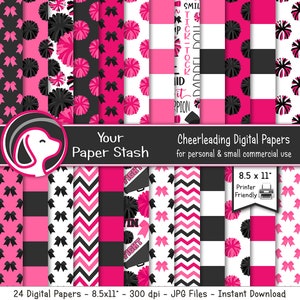 Printable Hot Pink and Black Cheerleader Pompom Hair Bow Designs ...
