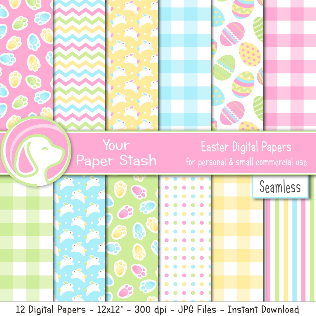 Pastel Easter Bunny Digital Paper Pack, Spring Easter Bunny Feet Eggs ...