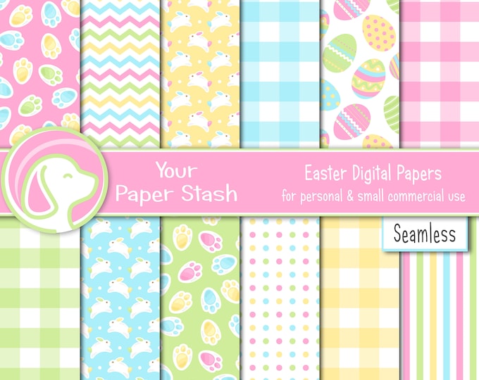 Pastel Easter Bunny Digital Paper Pack, Spring Easter Bunny Feet Eggs ...