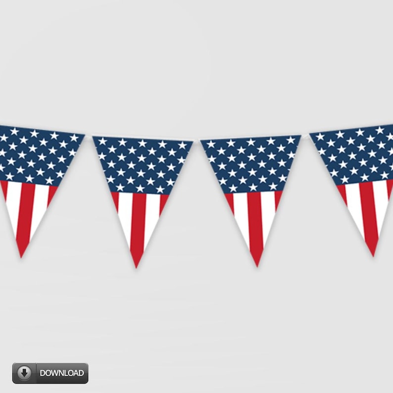 Printable 4th of July Banner, Patriotic Flag Bunting Pennant, Stars and ...
