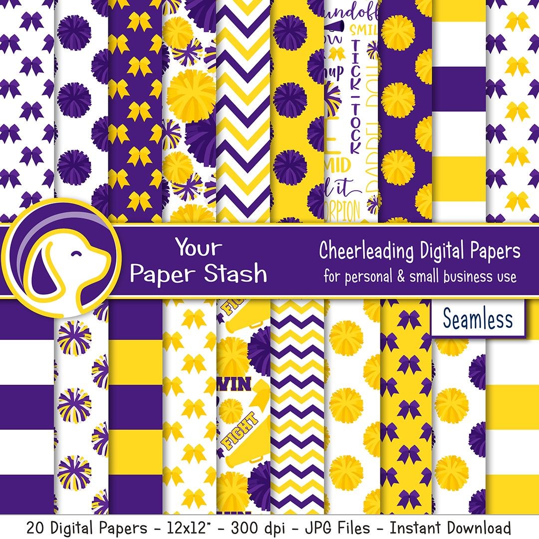 Cheer Seamless Digital Scrapbook Papers Patterns With Pom-poms ...
