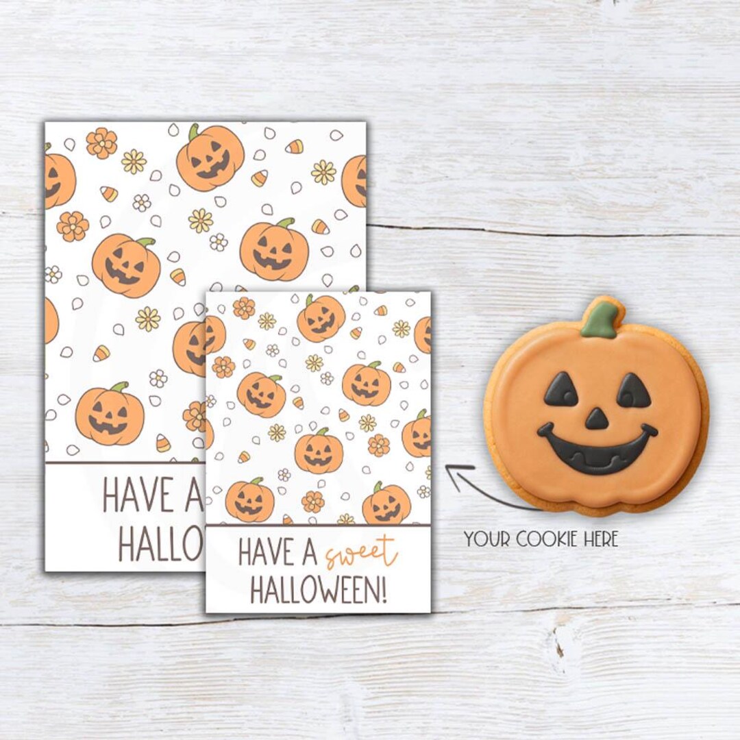 Halloween Printable Cookie Cards, Pumpkin Mini and Large Cookie Backers ...