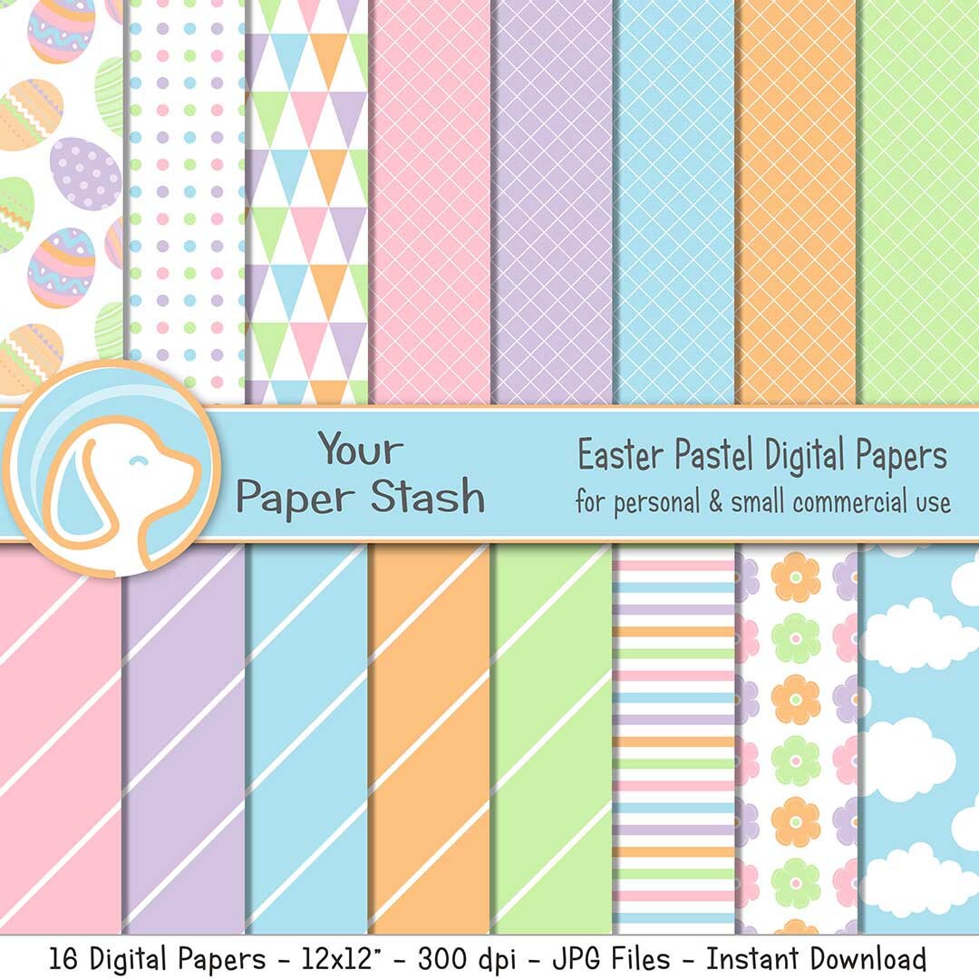 Easter Pastel Digital Scrapbook Papers With Easter Eggs | Etsy