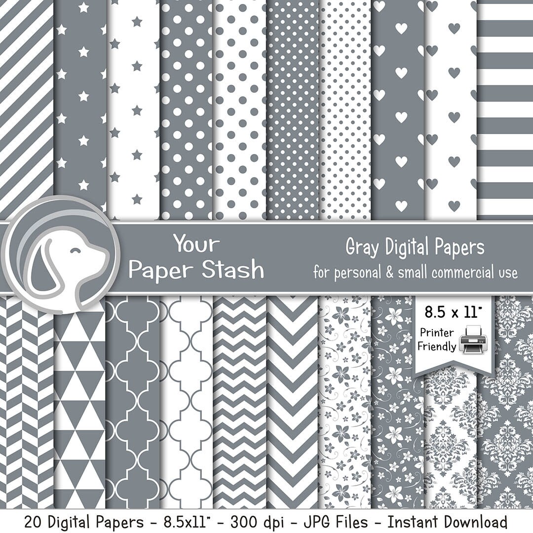 Gray Digital Paper Pack for Anniversary and Father's Day Scrapbooking ...