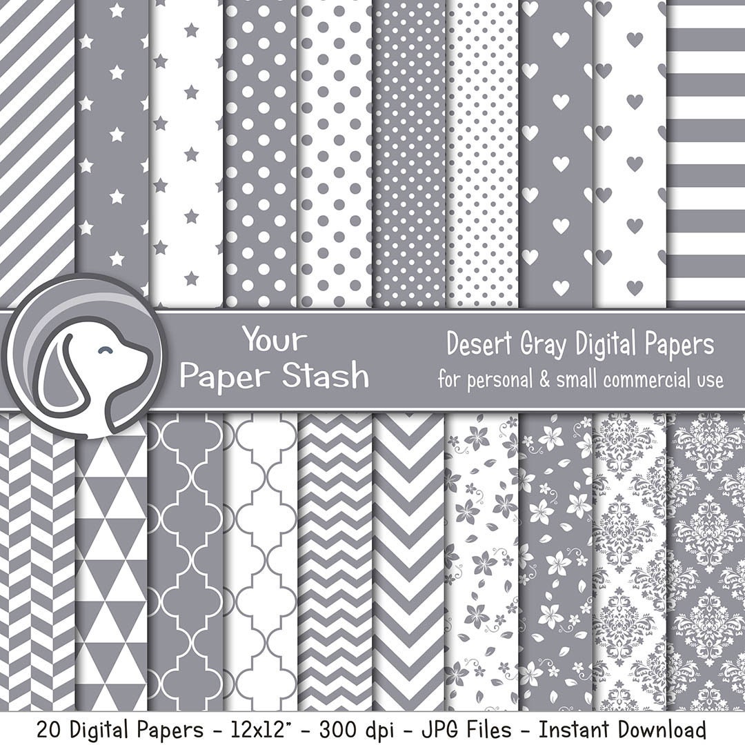 Gray Scrapbook Paper Pack 12x12, Neutral Wedding Anniversary Digital ...