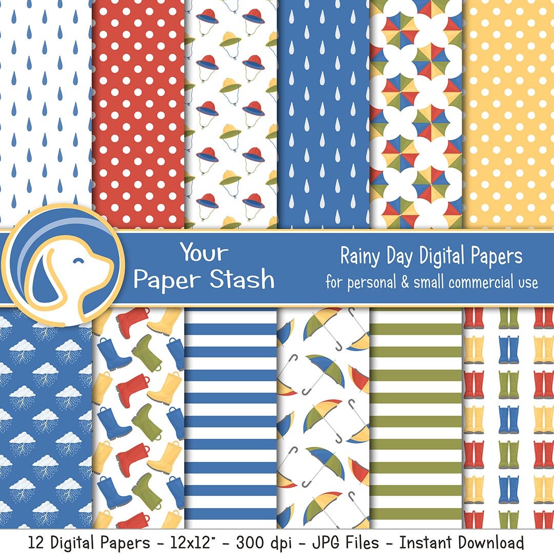 Spring Rain Digital Scrapbook Papers & Backgrounds With Rain Boots ...