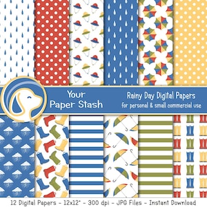 Spring Rain Digital Scrapbook Papers & Backgrounds With Rain Boots ...
