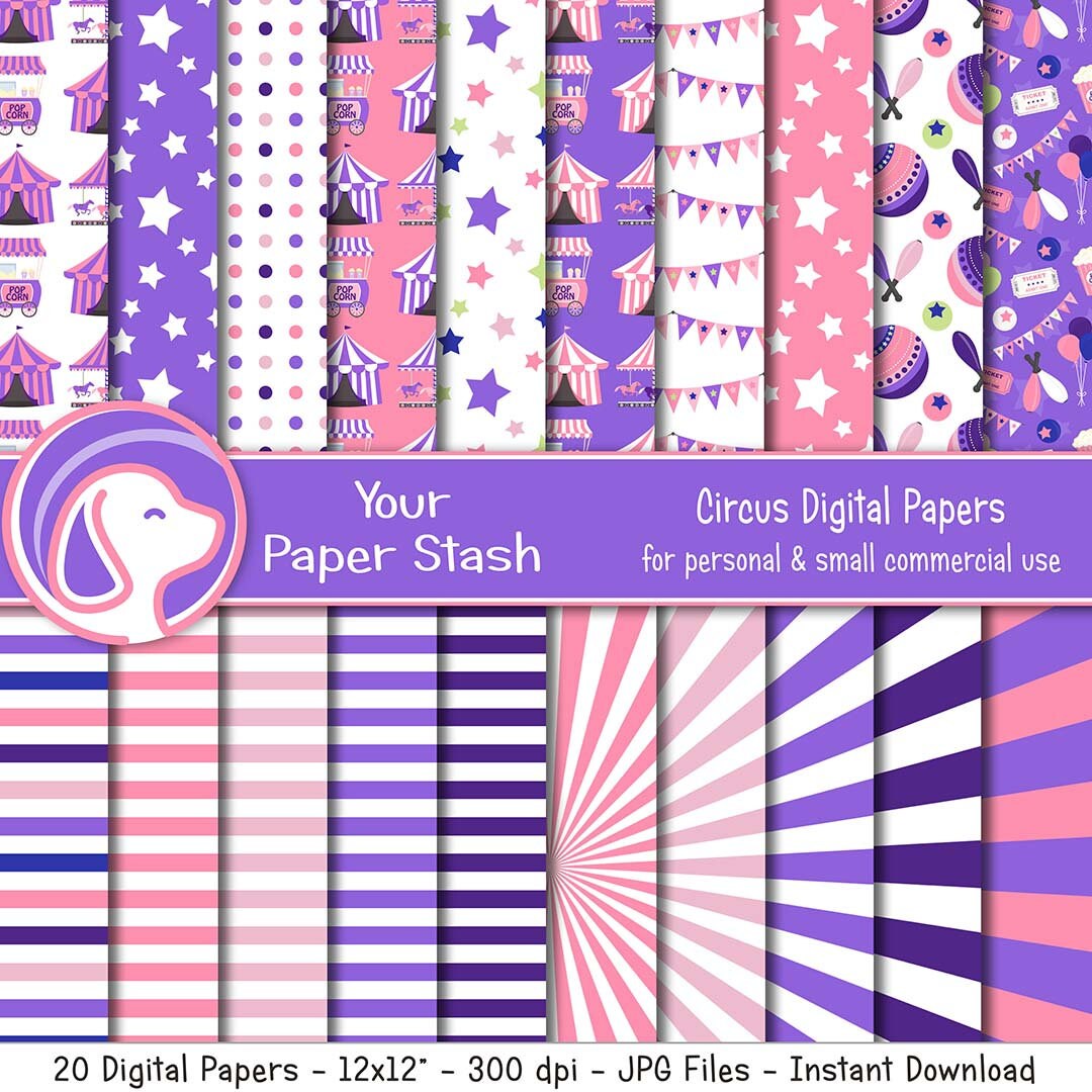 Circus Carnival Digital Scrapbook Paper Backgrounds, Girl Circus Pink ...