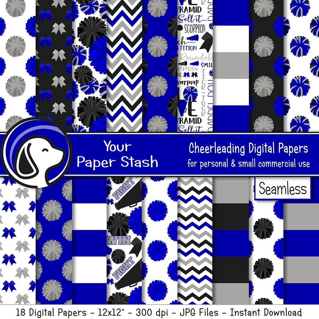 Seamless Cheerleader Digital Paper Pack, Royal Blue Black Cheerleading ...