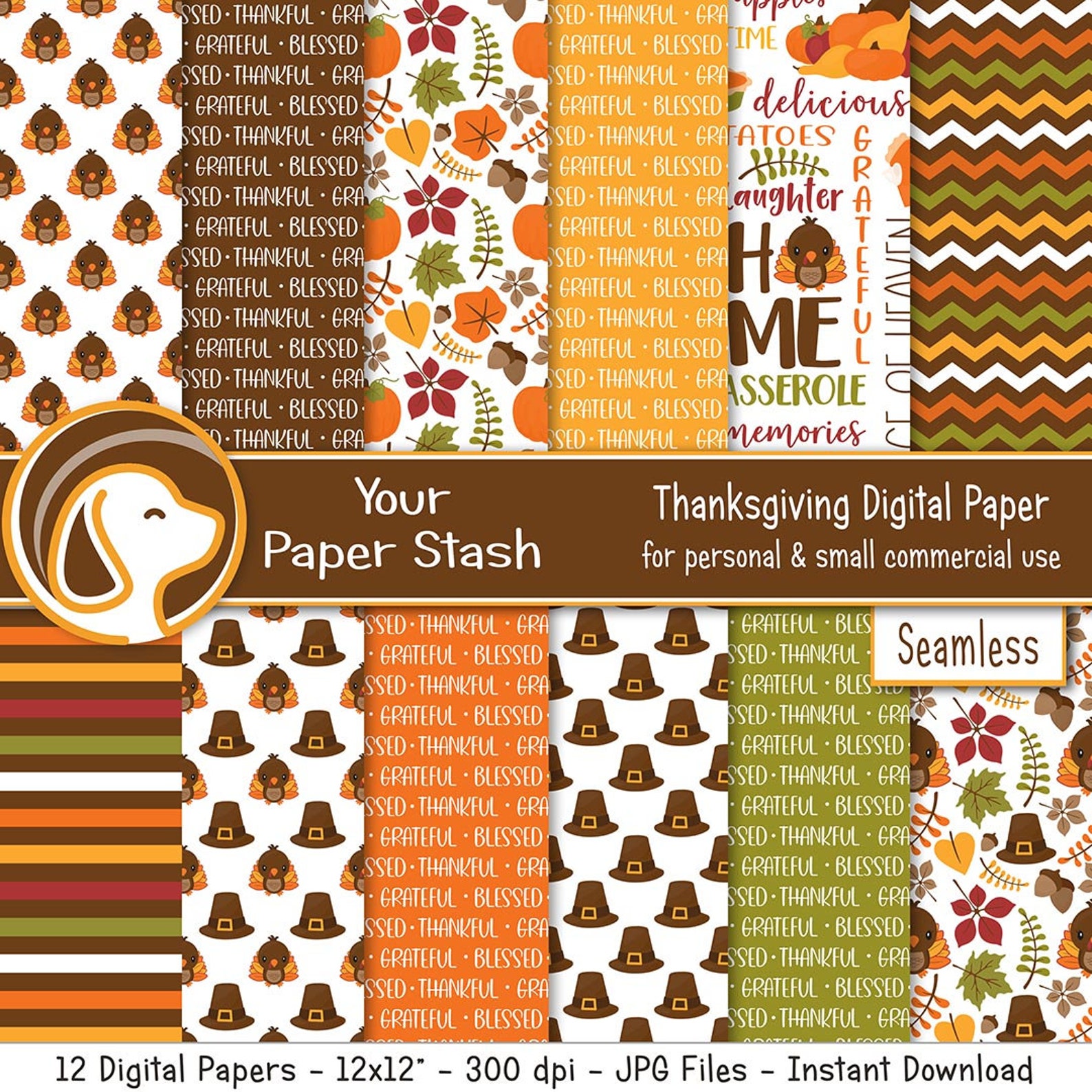 Thanksgiving Digital Scrapbook Papers and Backgrounds - Etsy