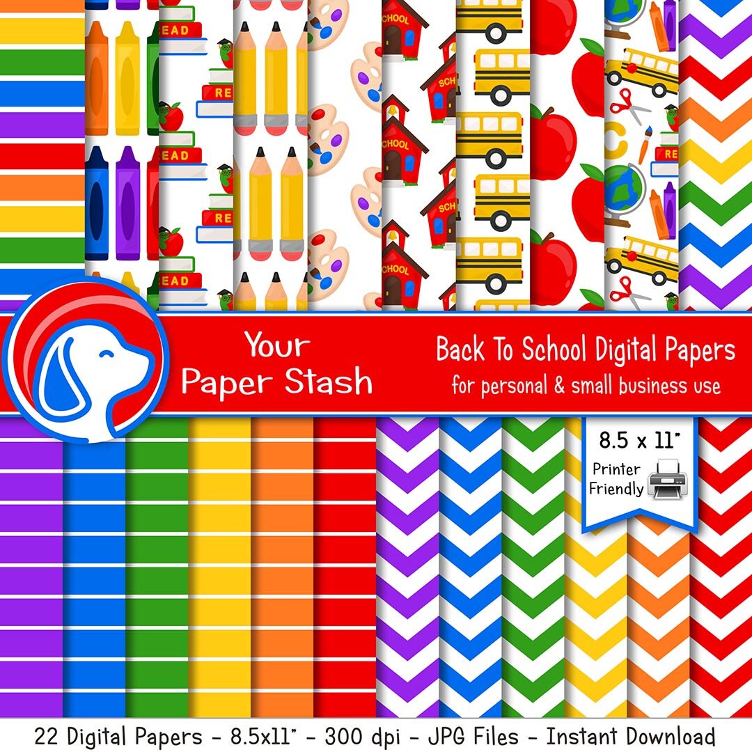 Printable Back to School Digital Papers, School Crayon Pencil School ...