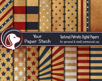 Patriotic Digital Papers Red White Blue Stars & Stripes | Etsy