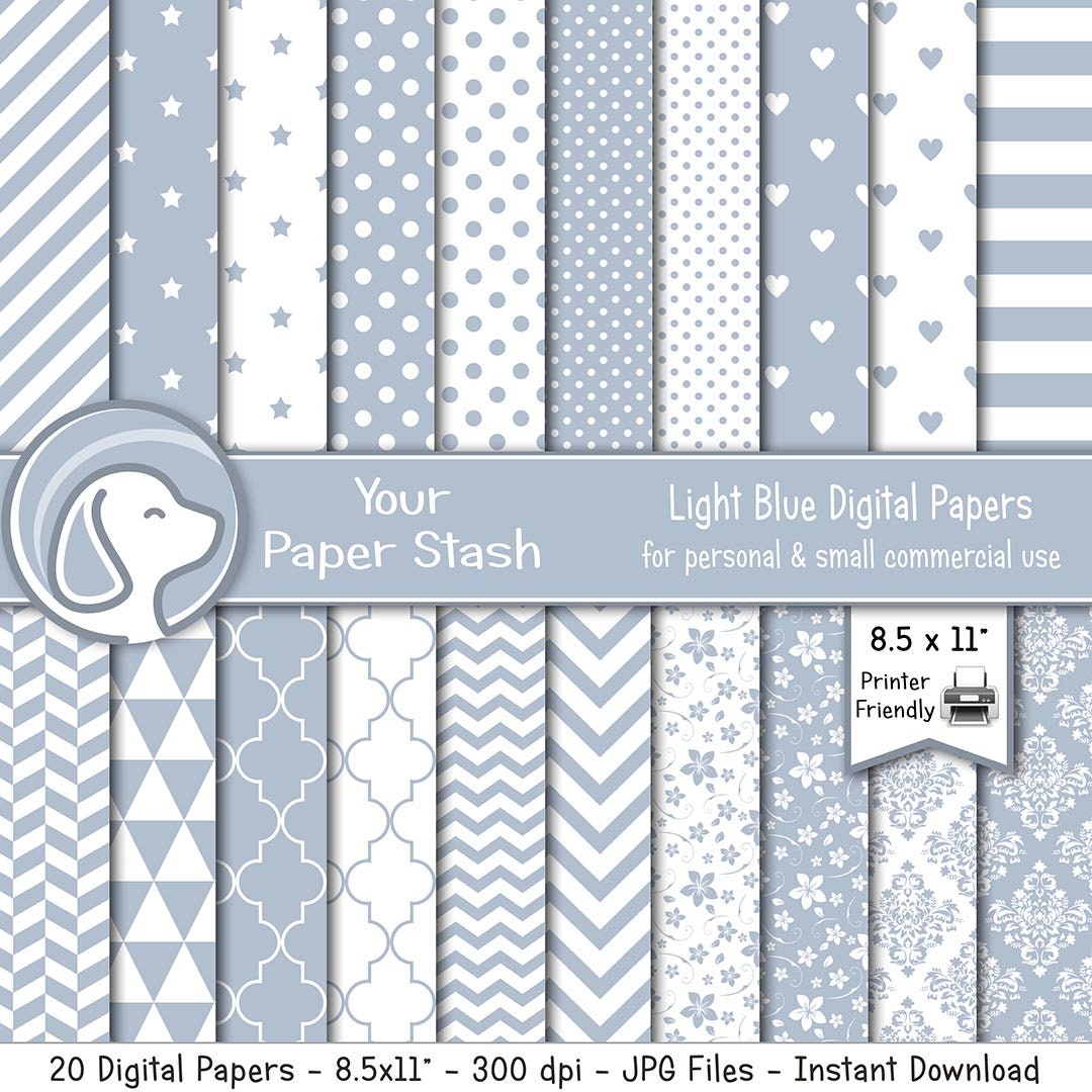 8.5x11 Baby Blue Digital Scrapbook Papers, Baby Boy Birthday Digital ...