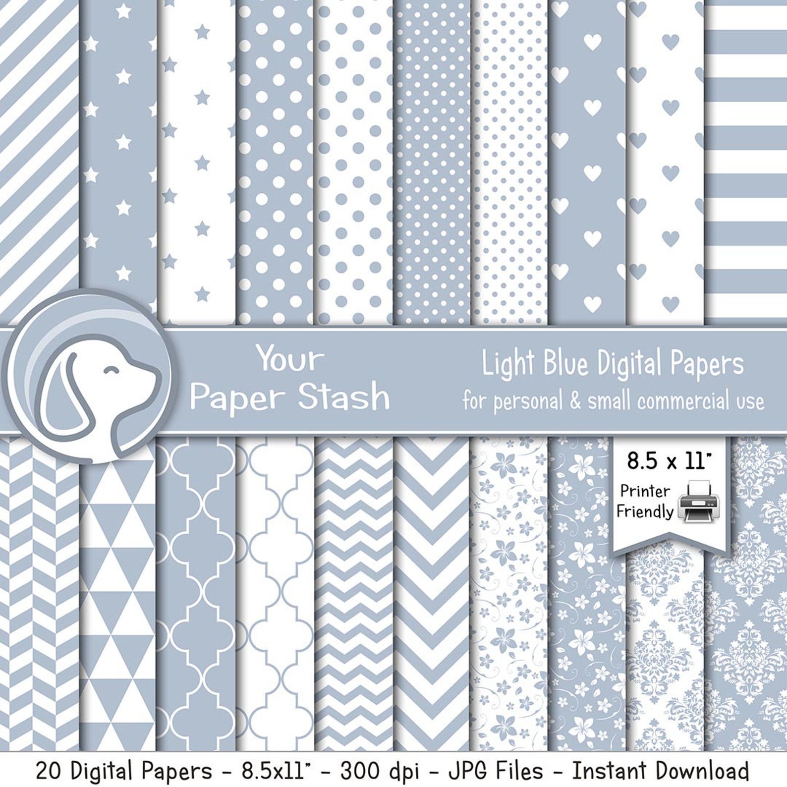 8.5x11 Baby Blue Digital Scrapbook Papers, Baby Boy Birthday Digital ...