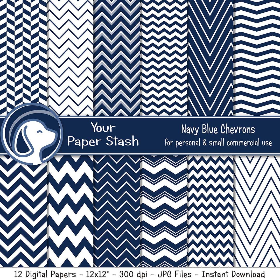 Navy Blue Chevron Digital Paper & Backgrounds, Zig Zag Striped Lines ...