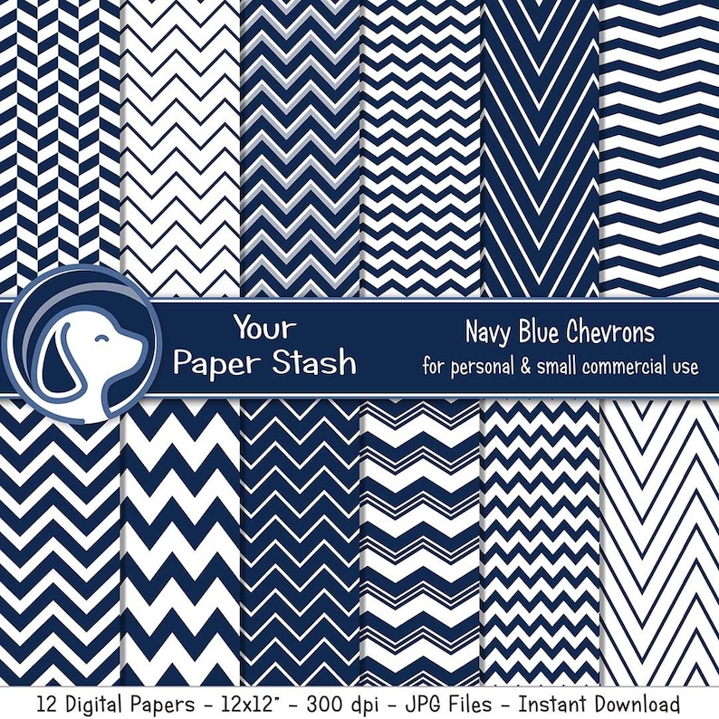 Navy Blue Chevron Digital Paper & Backgrounds Zig Zag Striped | Etsy