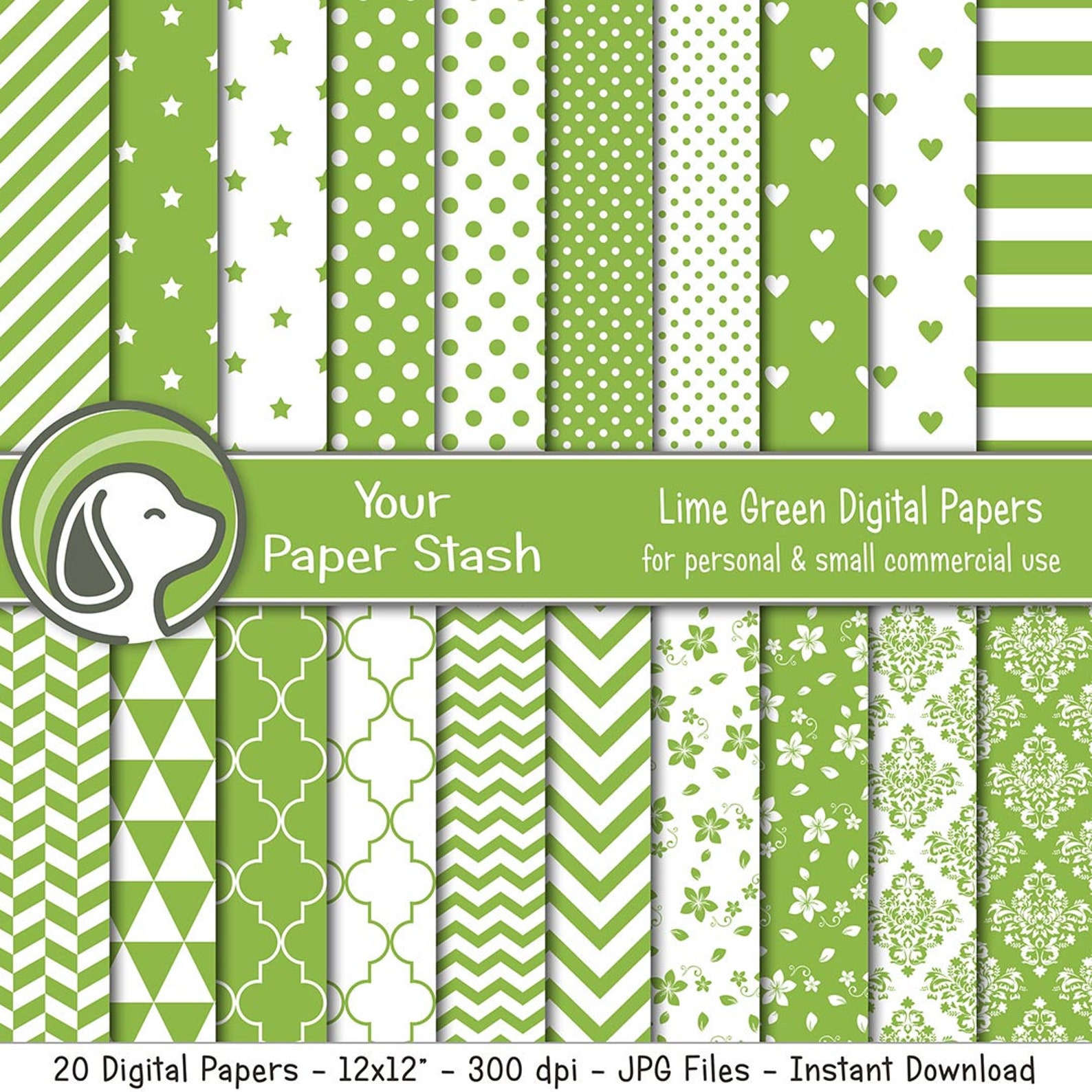 Lime Green Digital Paper Scrapbook Backgrounds Geometric - Etsy