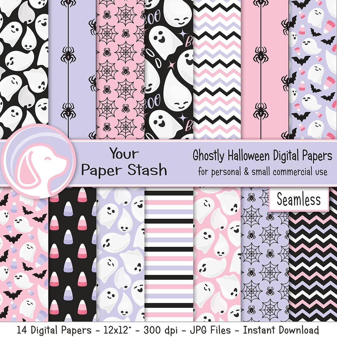 Pink Halloween Digital Paper Pack, Spooky Ghost Digital Scrapbook Paper ...
