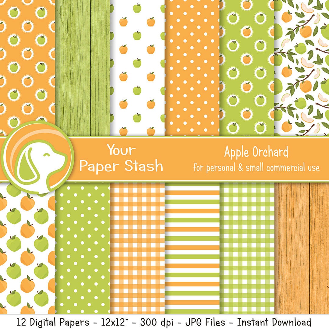 Fruit Themed Digital Paper With Apples, Summer Digital Scrapbook Papers ...