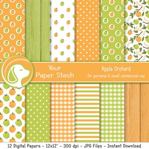 Fruit Themed Digital Paper With Apples, Summer Digital Scrapbook Papers ...