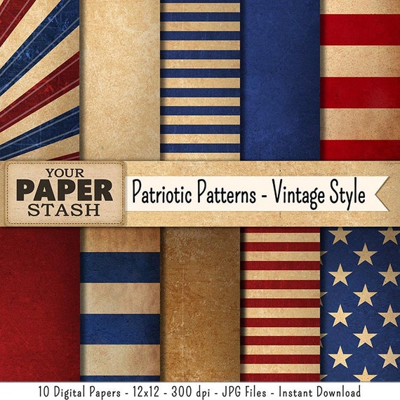 Vintage Patriotic Digital Paper 4th of July Scrapbook Page | Etsy