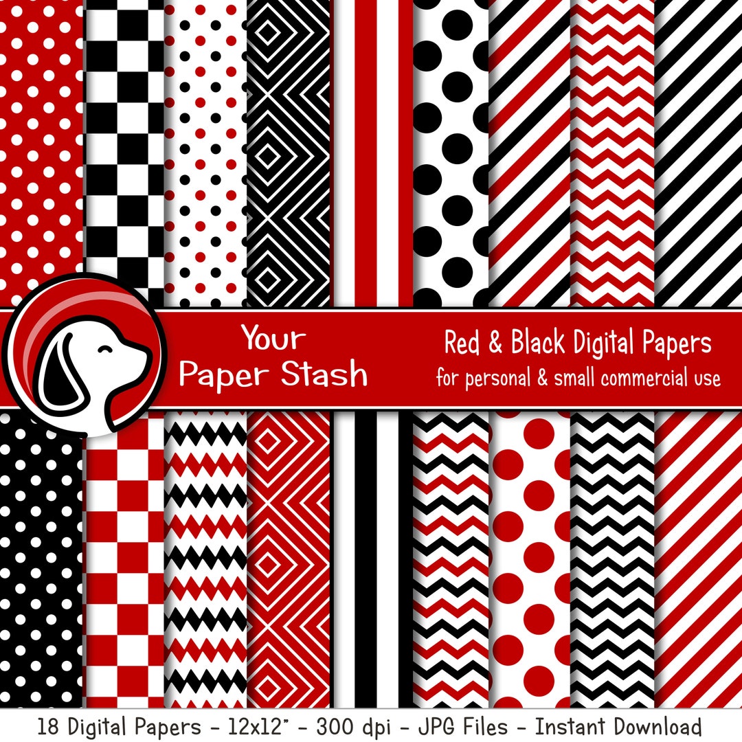 Red & Black Digital Paper Pack for Scrapbook Pages Banners and Party ...