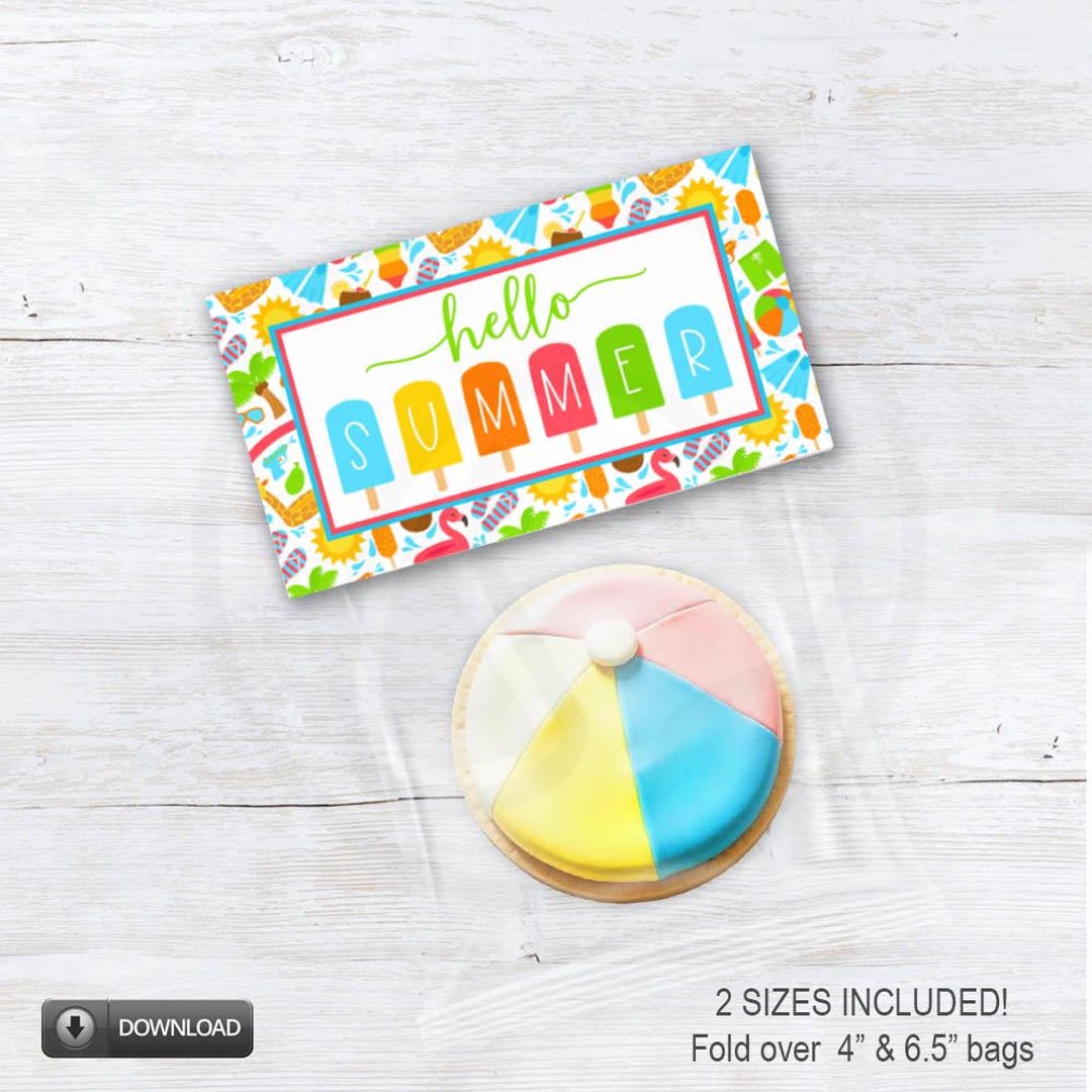 Hello Summer Printable Bag Toppers, Summer Birthday Pool Party Treat or ...