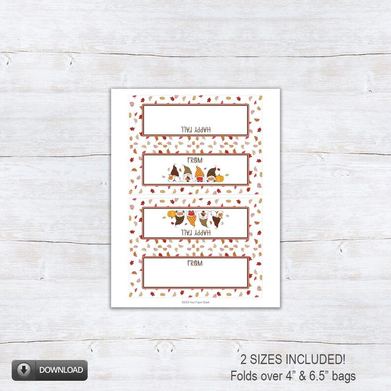 Printable Happy Fall Gnome Bag Toppers, Thanksgiving and Fall Cookie ...