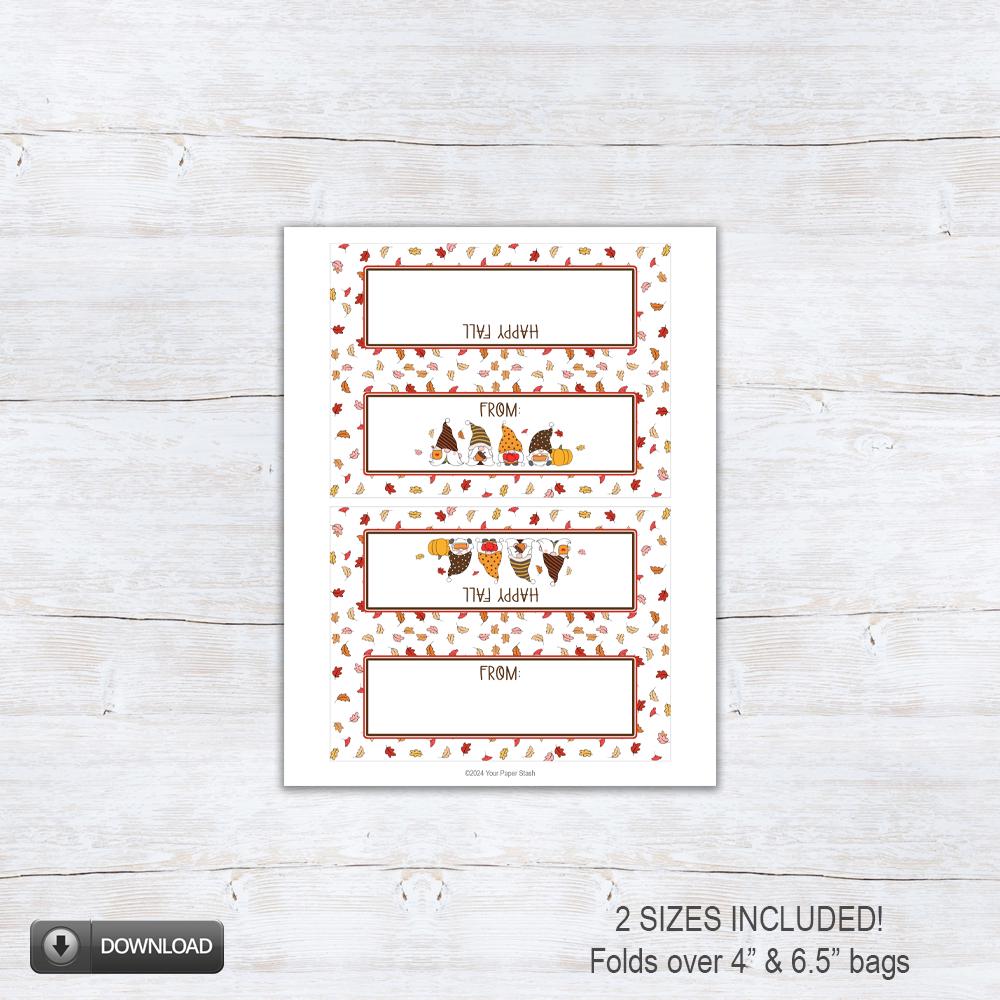 Printable Happy Fall Gnome Bag Toppers, Thanksgiving and Fall Cookie ...