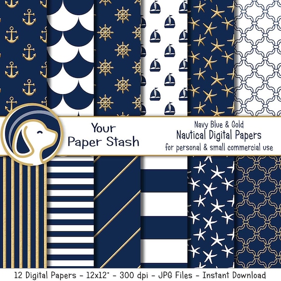 Navy Blue & Gold Nautical Digital Paper Pack for Birthday Baby - Etsy