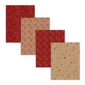 Printable Red Christmas Kraft Digital Scrapbook Paper Backgrounds ...