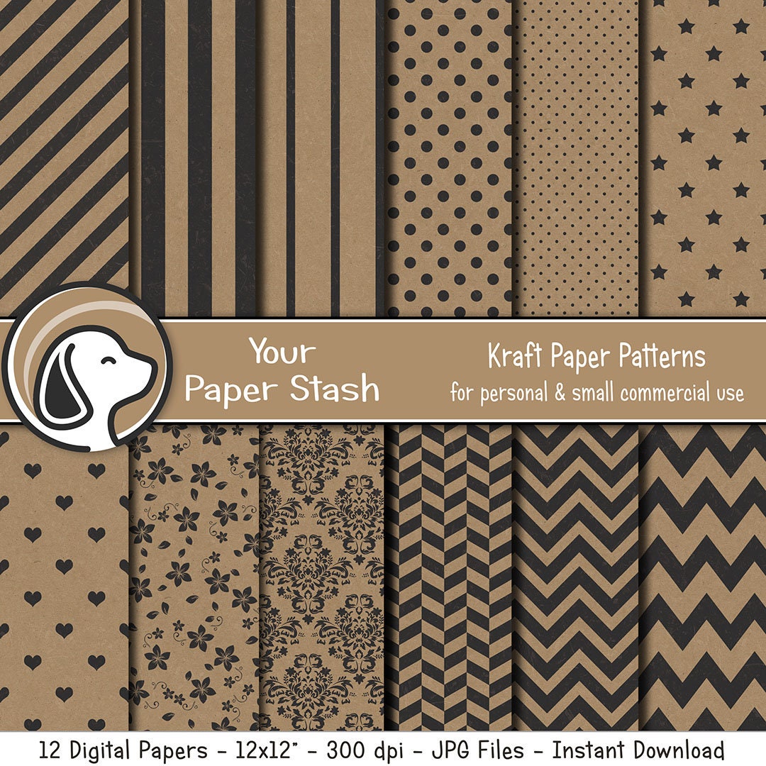 Brown Kraft Digital Paper Pack With Chevrons Stripes Polka Dots ...