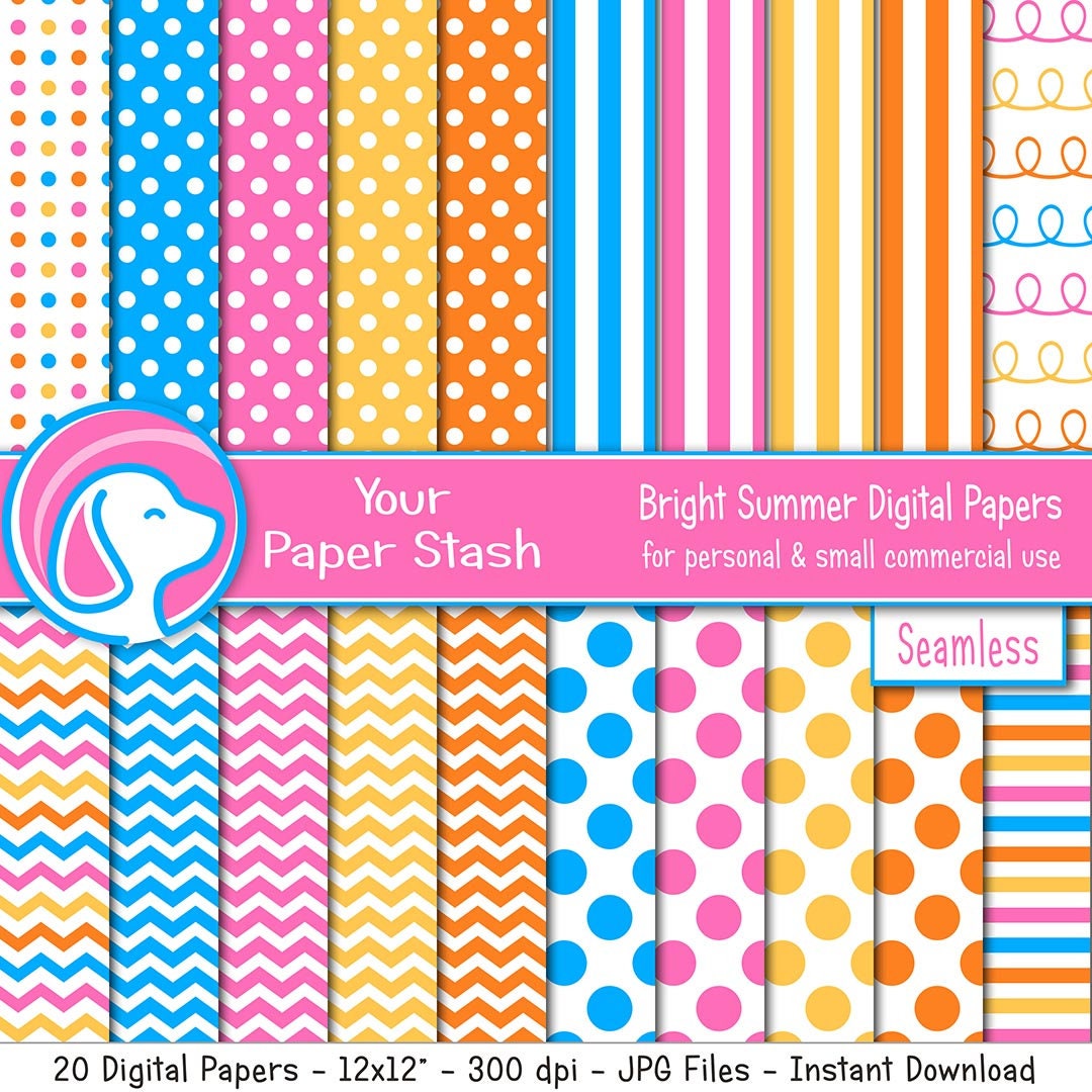 Bright Summer Digital Scrapbook Papers and Backgrounds, Fun Birthday ...