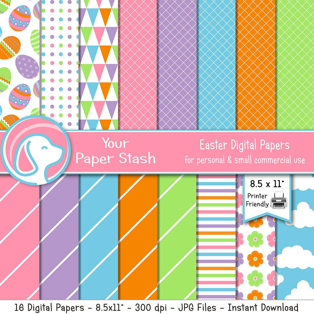 Spring & Easter Digital Paper Pack Easter Eggs Rainbow Colors and Cloud ...