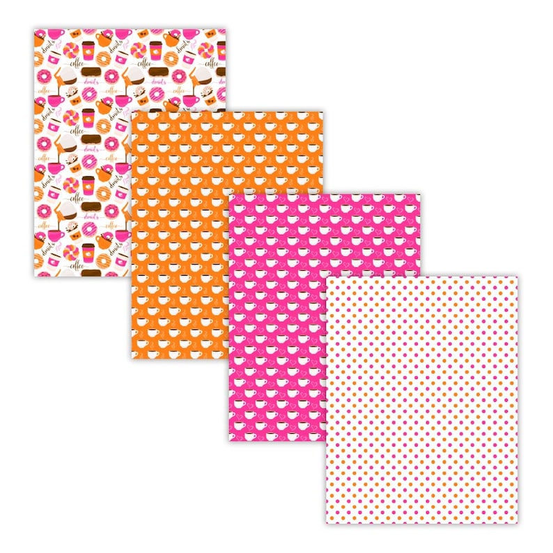 Printable Coffee Donut Digital Paper Pack Pink Orange Coffee - Etsy