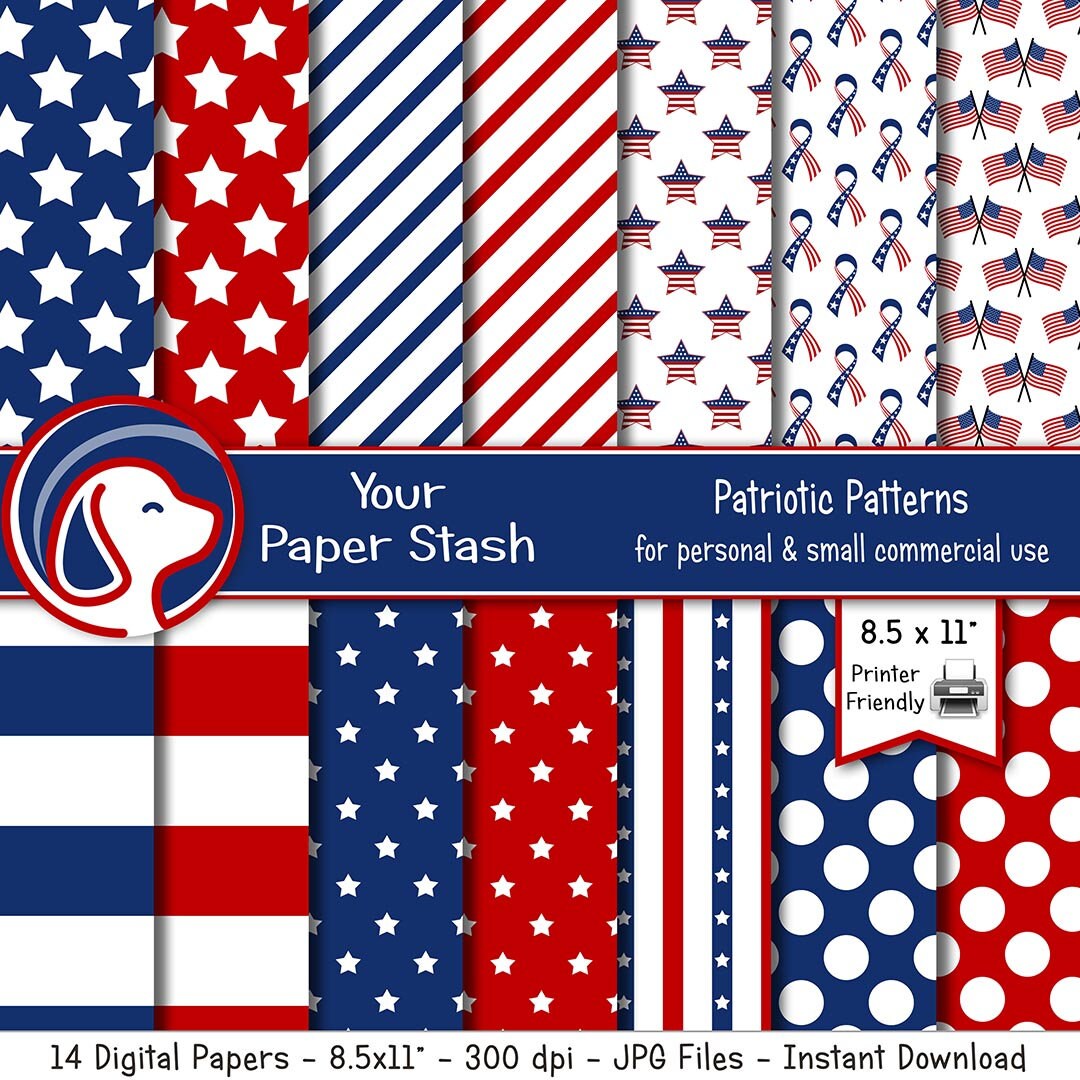 Red White & Blue Patriotic Digital Papers for the 4th of July | Etsy