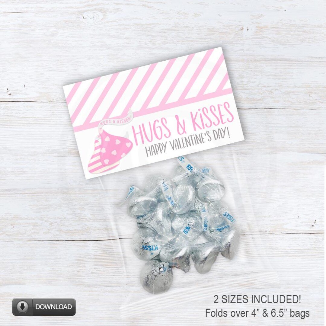 Valentine Treat Bag Topper Printable, Hugs and Kisses Valentine ...