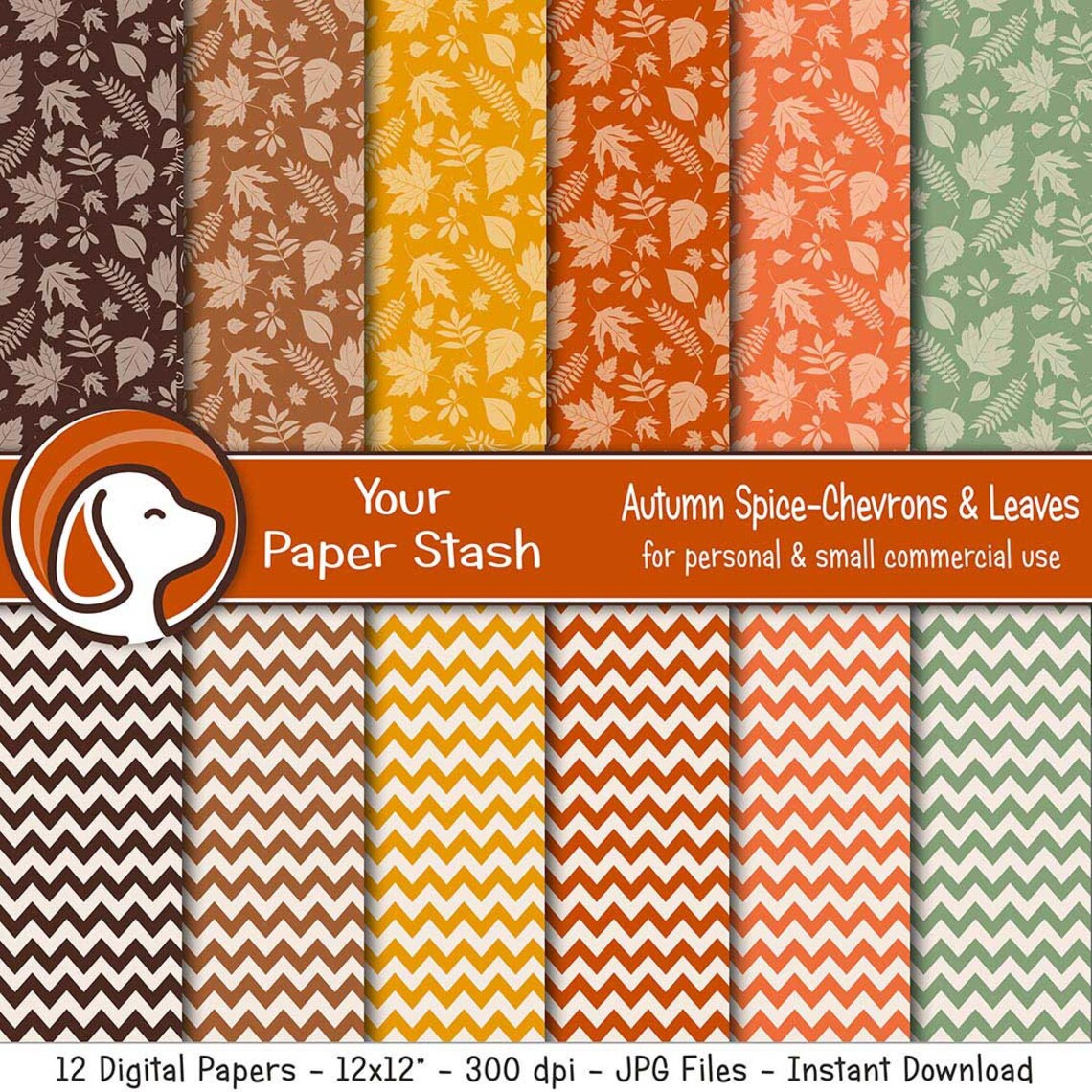 Fall Leaves Digital Paper Pack, Warm Harvest Colors Autumn Scrapbook ...