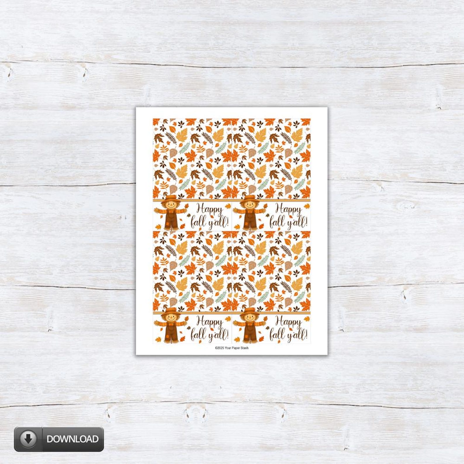 Printable Fall Cookie Cards, Scarecrow Treat Bag Toppers, Autumn Leaf ...