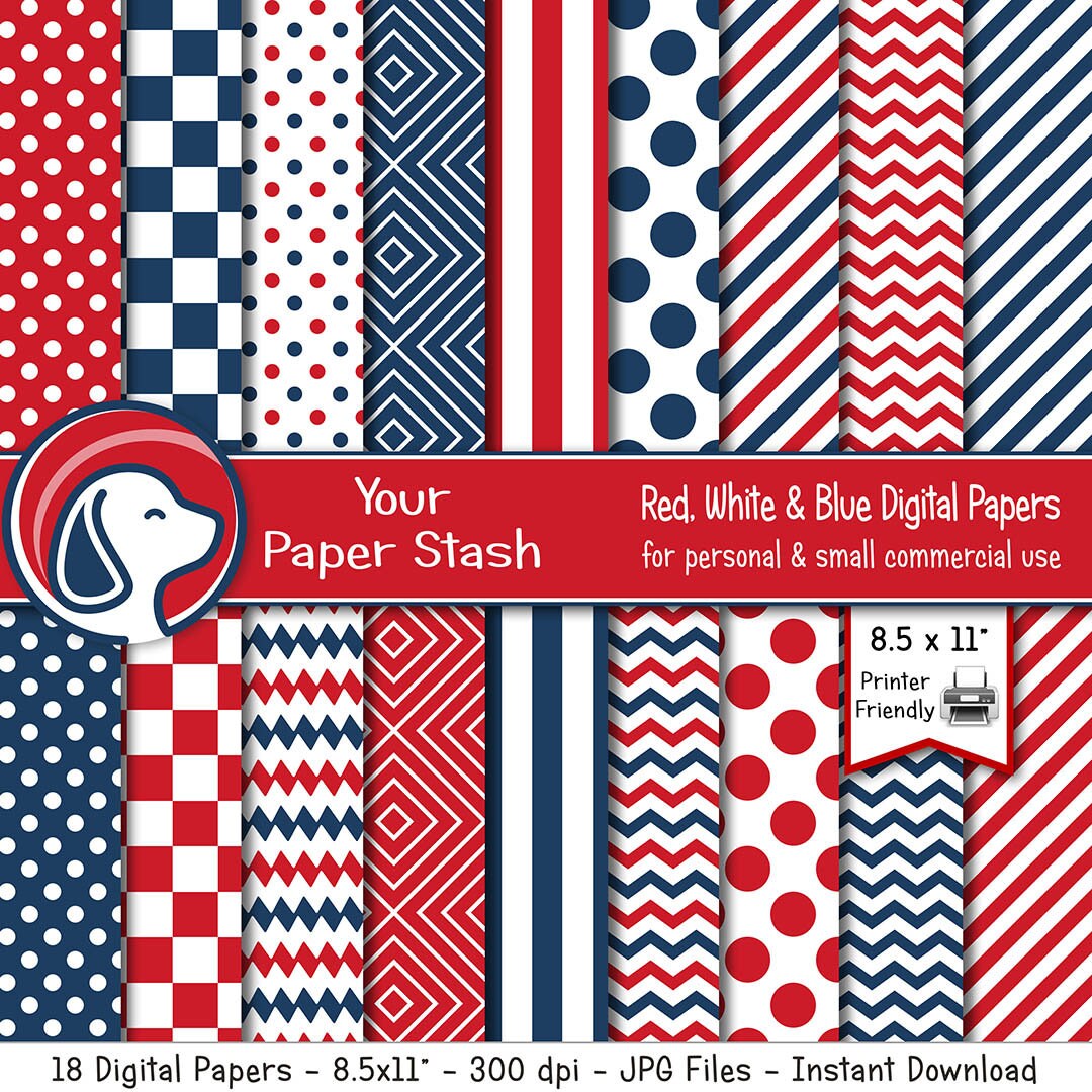 Printable Red Digital Papers With Polka Dots Hearts & Stripes - Etsy