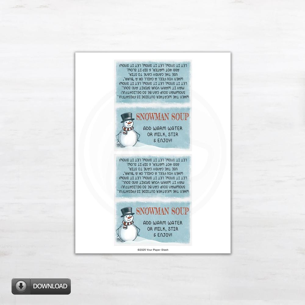 Snowman Soup Bag Toppers for Christmas & Winter Holiday Party Favors ...