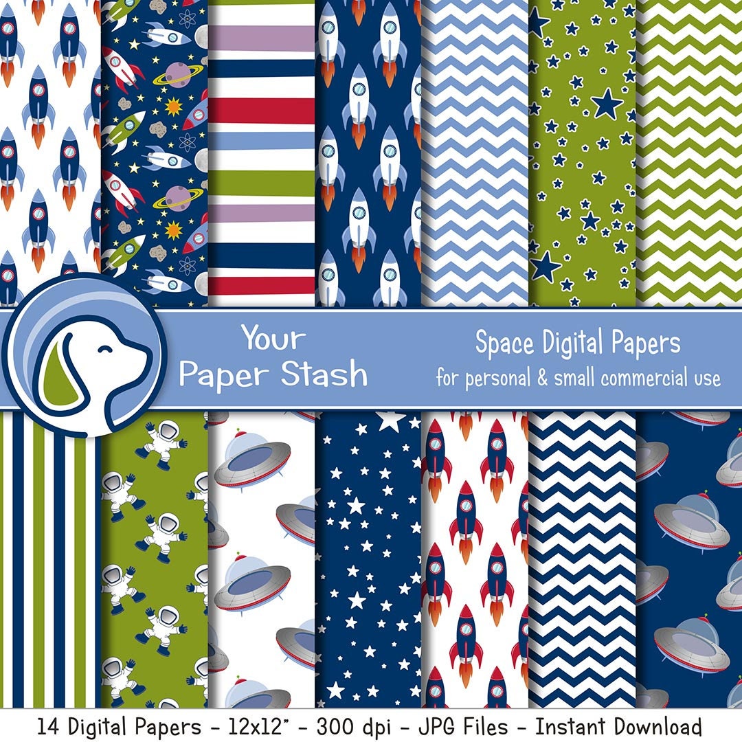 Space Digital Paper Pack, Spaceship Backgrounds, Ufos Astronaut Rockets ...