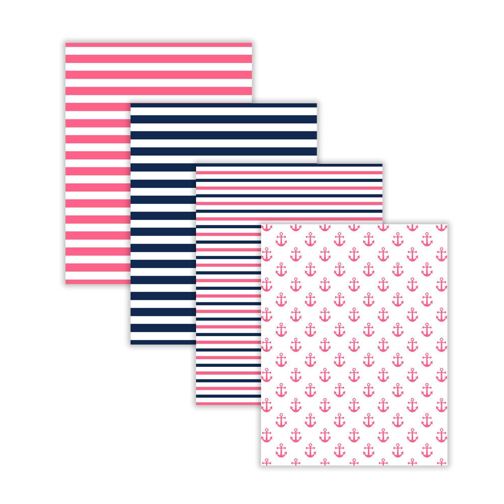 8.5x11 Nautical Theme Digital Scrapbook Papers Pink & | Etsy