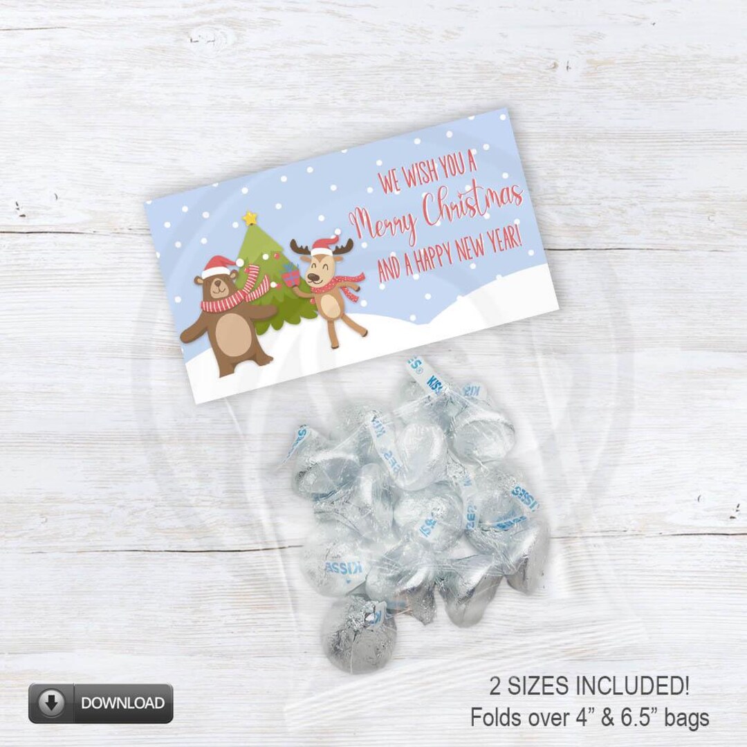 Christmas Treat Bag Topper Printable, Reindeer & Bear Candy Bag Tag ...