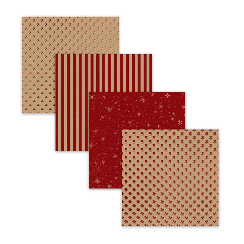 Rustic Christmas Digital Kraft Papers W/ Bells Reindeer | Etsy