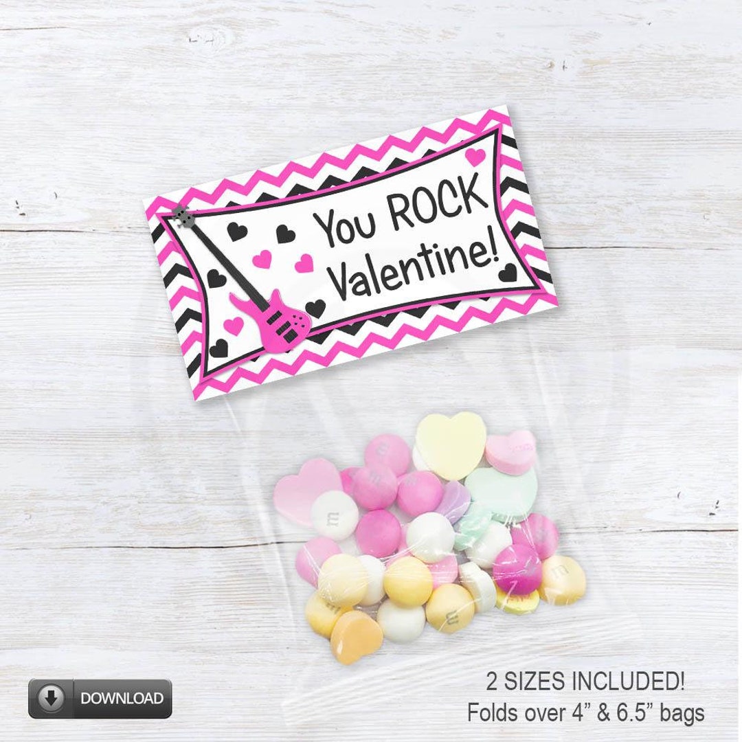 Pink Valentine You Rock Printable Treat Bag Toppers, Kid's Valentine ...