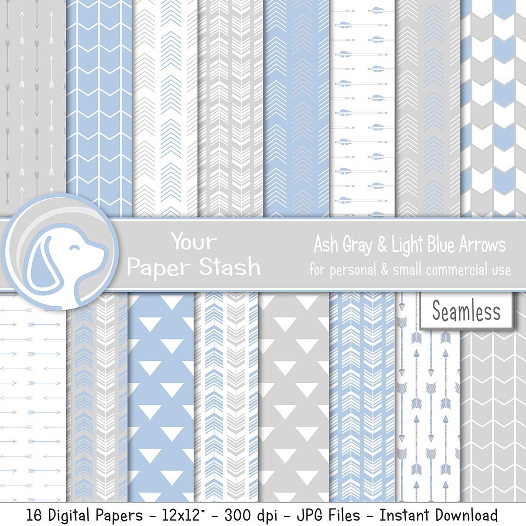Light Blue Ash Gray Tribal Arrow Digital Paper, Seamless Scrapbook ...